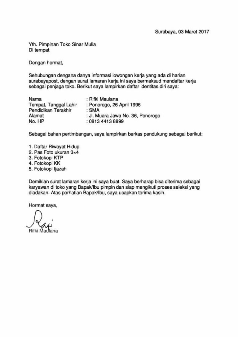 35+ Contoh Surat Lamaran Kerja : Simple, Word dan Tulisan Tangan